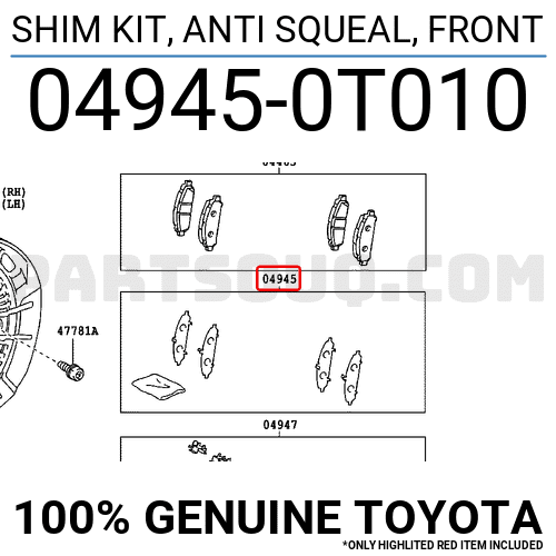 SHIM KIT, ANTI SQUEAL, FRONT 049450T010 | Toyota Parts | PartSouq