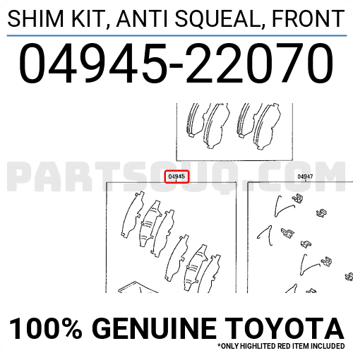 SHIM KIT, ANTI SQUEAL, FRONT 0494522070 | Toyota Parts | PartSouq