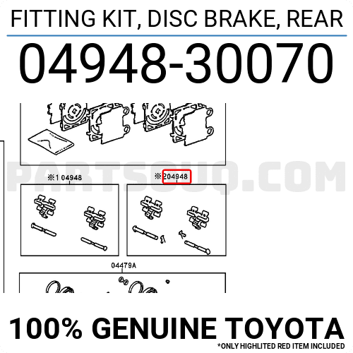 FITTING KIT, DISC BRAKE, REAR 0494830070 | Toyota Parts | PartSouq