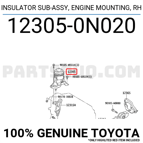 INSULATOR SUB-ASSY, ENGINE MOUNTING, RH 123050N020 | Toyota Parts ...