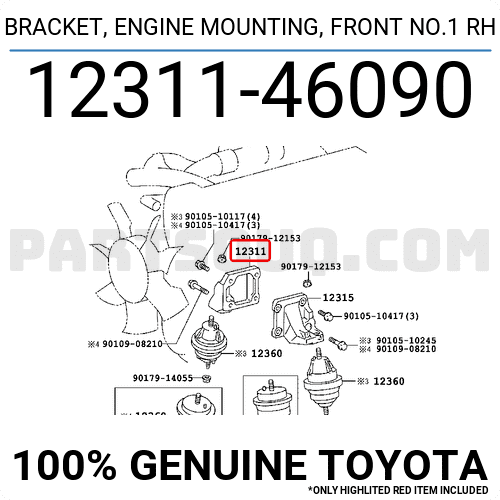 BRACKET, ENGINE MOUNTING, FRONT NO.1 RH 1231146090 | Toyota Parts ...
