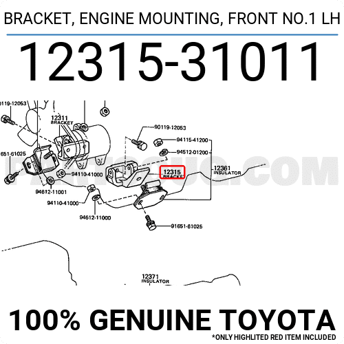 BRACKET, ENGINE MOUNTING, FRONT NO.1 LH 1231531011 | Toyota Parts ...