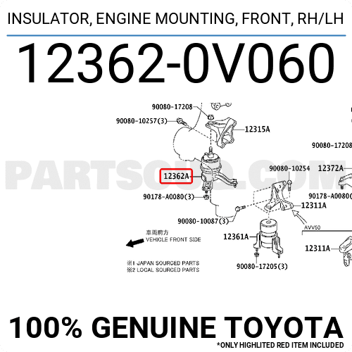 INSULATOR, ENGINE MOUNTING, FRONT, RH/LH 123620V060 | Toyota Parts ...
