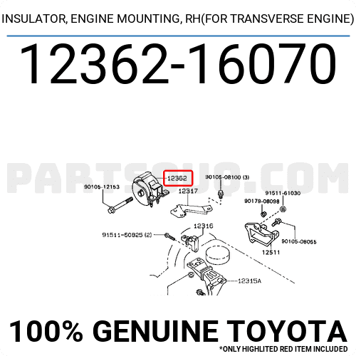 INSULATOR, ENGINE MOUNTING, RH(FOR TRANSVERSE ENGINE) 1236216070 ...
