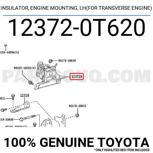 INSULATOR, ENGINE MOUNTING, LH(FOR TRANSVERSE ENGINE) 123720T620 ...