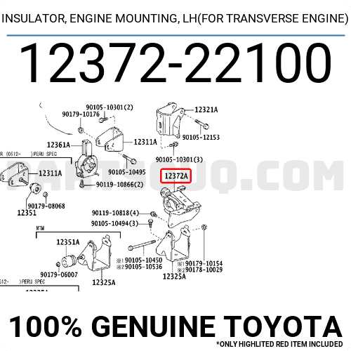 INSULATOR, ENGINE MOUNTING, LH(FOR TRANSVERSE ENGINE) 1237222100 ...