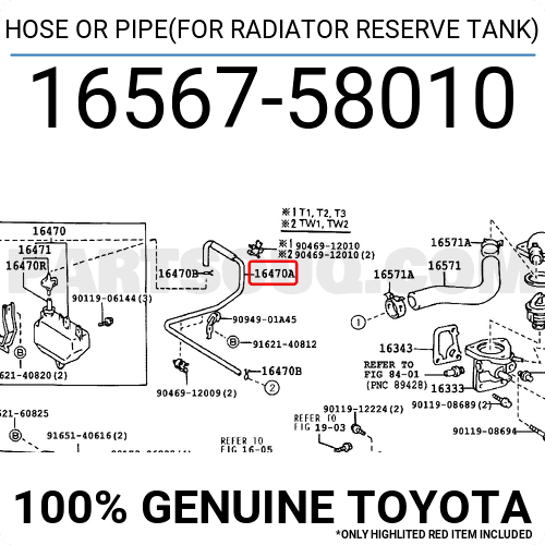 HOSE OR PIPE(FOR RADIATOR RESERVE TANK) 1656758010 | Toyota Parts ...