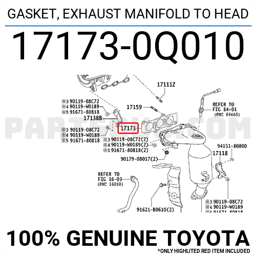 GASKET, EXHAUST MANIFOLD TO HEAD 171730Q010 | Toyota Parts | PartSouq