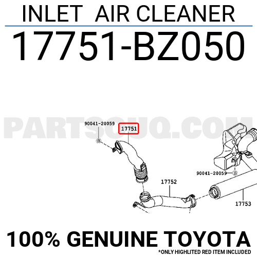 INLET AIR CLEANER 17751BZ050 | Toyota Parts | PartSouq
