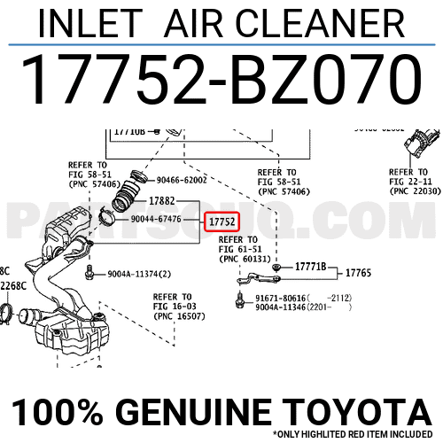 INLET AIR CLEANER 17752BZ070 | Toyota Parts | PartSouq