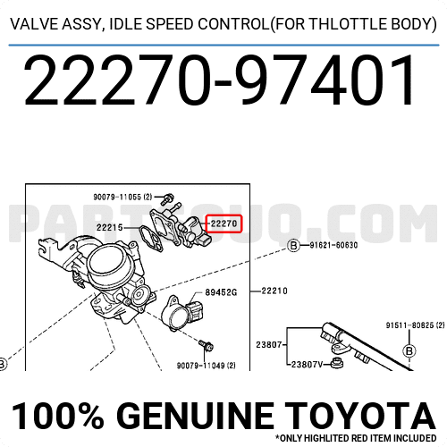 VALVE ASSY, IDLE SPEED CONTROL(FOR THLOTTLE BODY) 2227097401 | Toyota ...