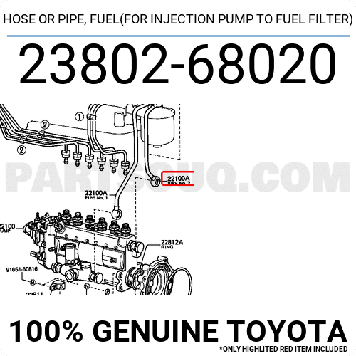 HOSE OR PIPE, FUEL(FOR INJECTION PUMP TO FUEL FILTER) 2380268020 ...