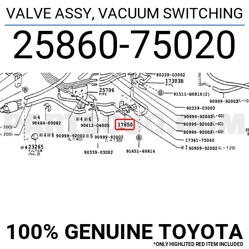 VALVE ASSY, VACUUM SWITCHING 2586075020 | Toyota Parts | PartSouq