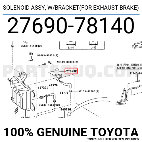 SOLENOID ASSY, W/BRACKET(FOR EXHAUST BRAKE) 2769078140 | Toyota Parts ...