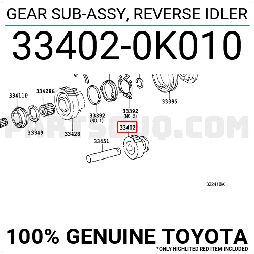 GEAR SUB-ASSY, REVERSE IDLER 334020K010 | Toyota Parts | PartSouq