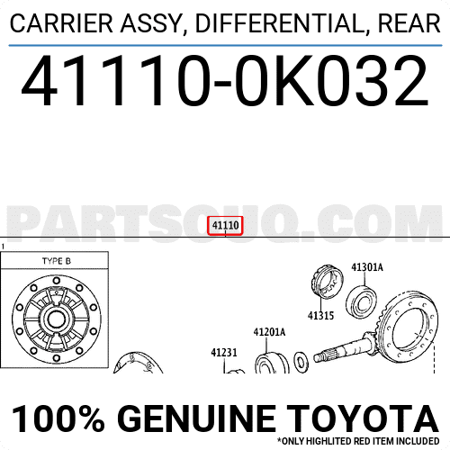 CARRIER ASSY, DIFFERENTIAL, REAR 411100K032 | Toyota Parts | PartSouq