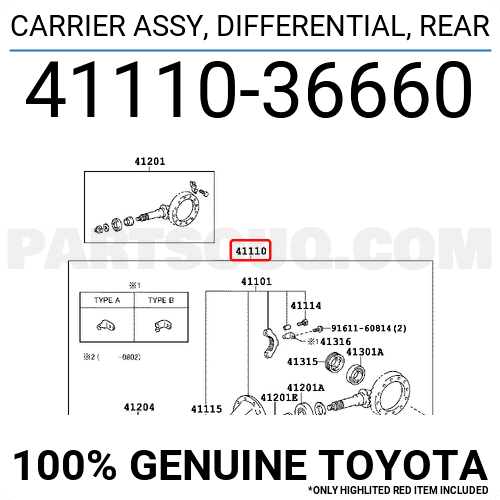 CARRIER ASSY, DIFFERENTIAL, REAR 4111036660 | Toyota Parts | PartSouq