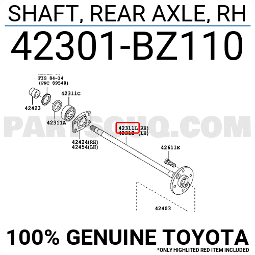 SHAFT, REAR AXLE, RH 42301BZ110 | Toyota Parts | PartSouq