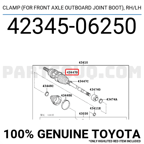 CLAMP (FOR FRONT AXLE OUTBOARD JOINT BOOT), RH/LH 4234506250 | Toyota ...
