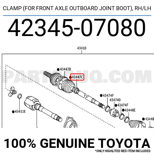 CLAMP (FOR FRONT AXLE OUTBOARD JOINT BOOT), RH/LH 4234507080 | Toyota ...