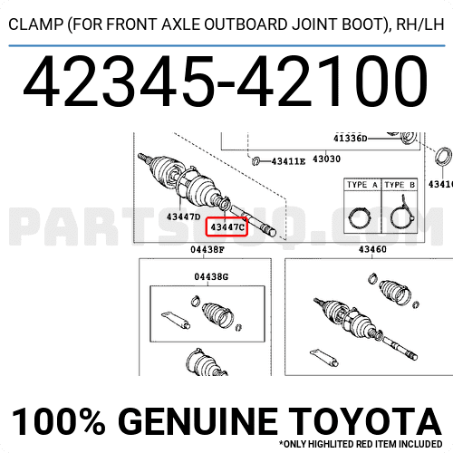 CLAMP (FOR FRONT AXLE OUTBOARD JOINT BOOT), RH/LH 4234542100 | Toyota ...