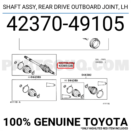 SHAFT ASSY, REAR DRIVE OUTBOARD JOINT, LH 4237049105 | Toyota Parts ...