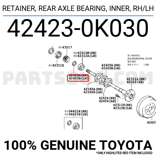 RETAINER, REAR AXLE BEARING, INNER, RH/LH 424230K030 | Toyota Parts ...