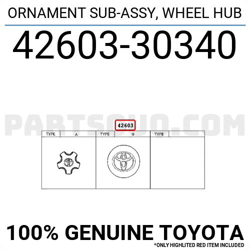 ORNAMENT SUB-ASSY, WHEEL HUB 4260330340 | Toyota Parts | PartSouq