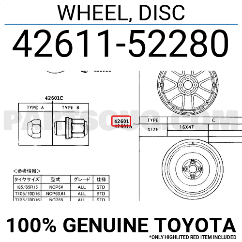 WHEEL, DISC 4261152280 | Toyota Parts | PartSouq