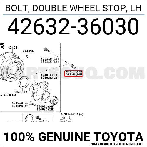 BOLT, DOUBLE WHEEL STOP, LH 4263236030 | Toyota Parts | PartSouq