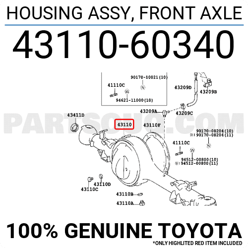 HOUSING ASSY, FRONT AXLE 4311060340 | Toyota Parts | PartSouq