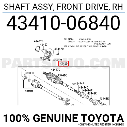 SHAFT ASSY, FRONT DRIVE, RH 4341006840 | Toyota Parts | PartSouq