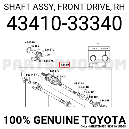 SHAFT ASSY, FRONT DRIVE, RH 4341033340 | Toyota Parts | PartSouq
