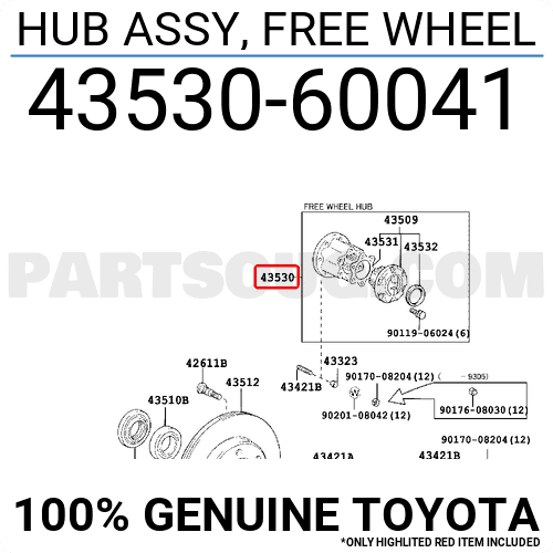 HUB ASSY, FREE WHEEL 4353060041 | Toyota Parts | PartSouq
