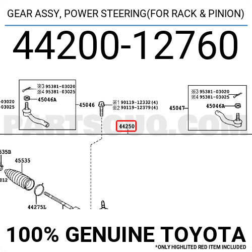 GEAR ASSY, POWER STEERING(FOR RACK & PINION) 4420012760 | Toyota Parts ...