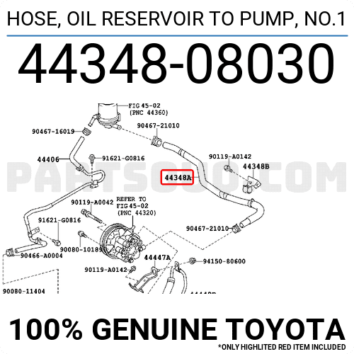HOSE, OIL RESERVOIR TO PUMP, NO.1 4434808030 | Toyota Parts | PartSouq