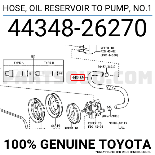 HOSE, OIL RESERVOIR TO PUMP, NO.1 4434826270 | Toyota Parts | PartSouq