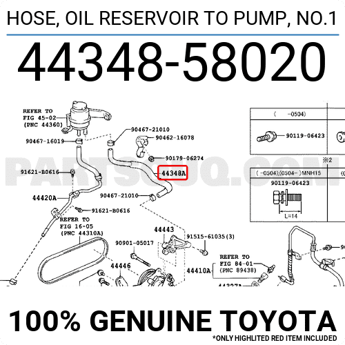 HOSE, OIL RESERVOIR TO PUMP, NO.1 4434858020 | Toyota Parts | PartSouq