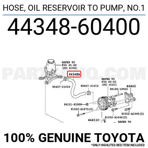 HOSE, OIL RESERVOIR TO PUMP, NO.1 4434860400 | Toyota Parts | PartSouq