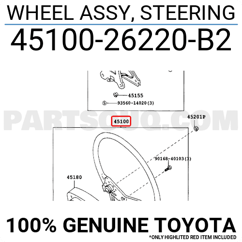 WHEEL ASSY, STEERING 4510026220B2 | Toyota Parts | PartSouq