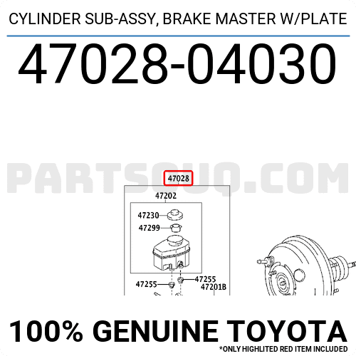 CYLINDER SUB-ASSY, BRAKE MASTER W/PLATE 4702804030 | Toyota Parts ...