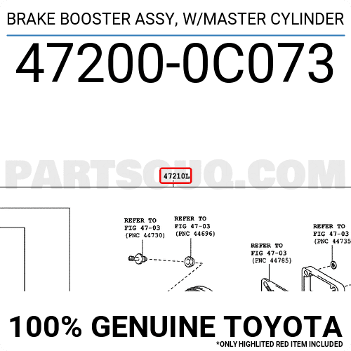 BRAKE BOOSTER ASSY, W/MASTER CYLINDER 472000C073 | Toyota Parts | PartSouq