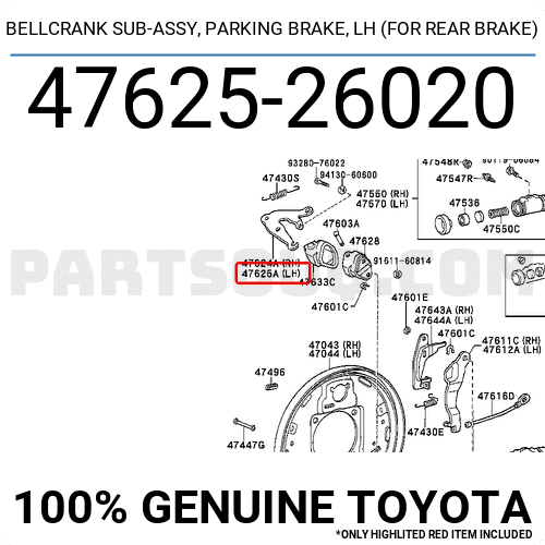 BELLCRANK SUB-ASSY, PARKING BRAKE, LH (FOR REAR BRAKE) 4762526020 ...