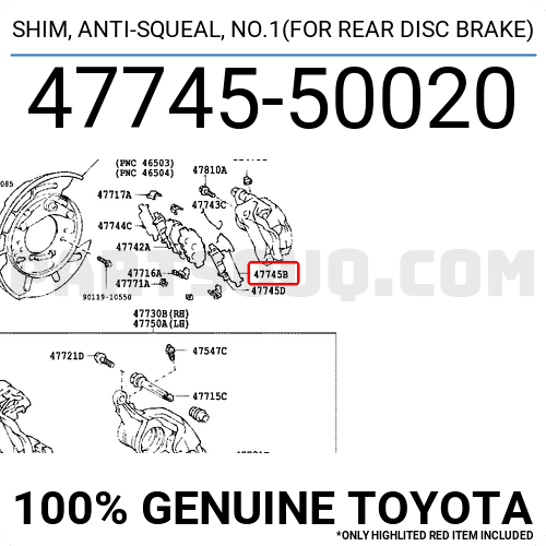 SHIM, ANTI-SQUEAL, NO.1(FOR REAR DISC BRAKE) 4774550020 | Toyota Parts ...