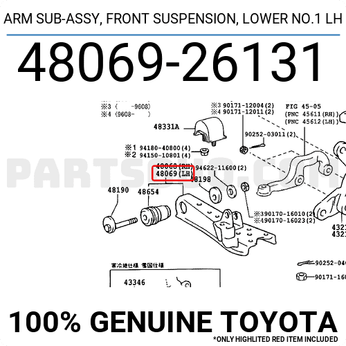 ARM SUB-ASSY, FRONT SUSPENSION, LOWER NO.1 LH 4806926131 | Toyota Parts ...
