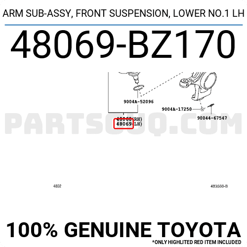 ARM SUB-ASSY, FRONT SUSPENSION, LOWER NO.1 LH 48069BZ170 | Toyota Parts ...