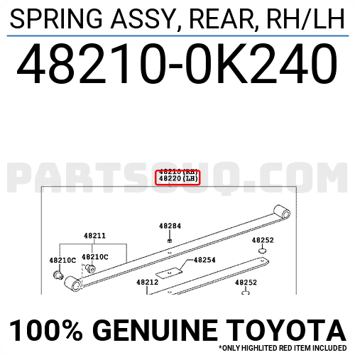 SPRING ASSY, REAR, RH/LH 482100K240 | Toyota Parts | PartSouq
