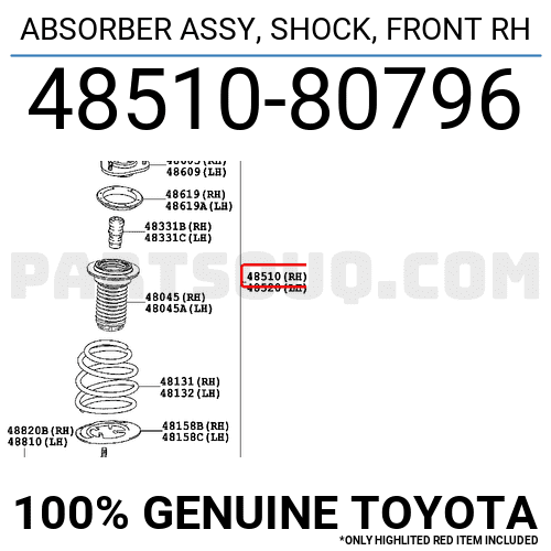 ABSORBER ASSY, SHOCK, FRONT RH 4851080796 | Toyota Parts | PartSouq