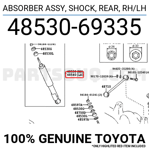 ABSORBER ASSY, SHOCK, REAR, RH/LH 4853069335 | Toyota Parts | PartSouq