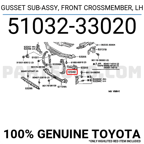 GUSSET SUB-ASSY, FRONT CROSSMEMBER, LH 5103233020 | Toyota Parts | PartSouq